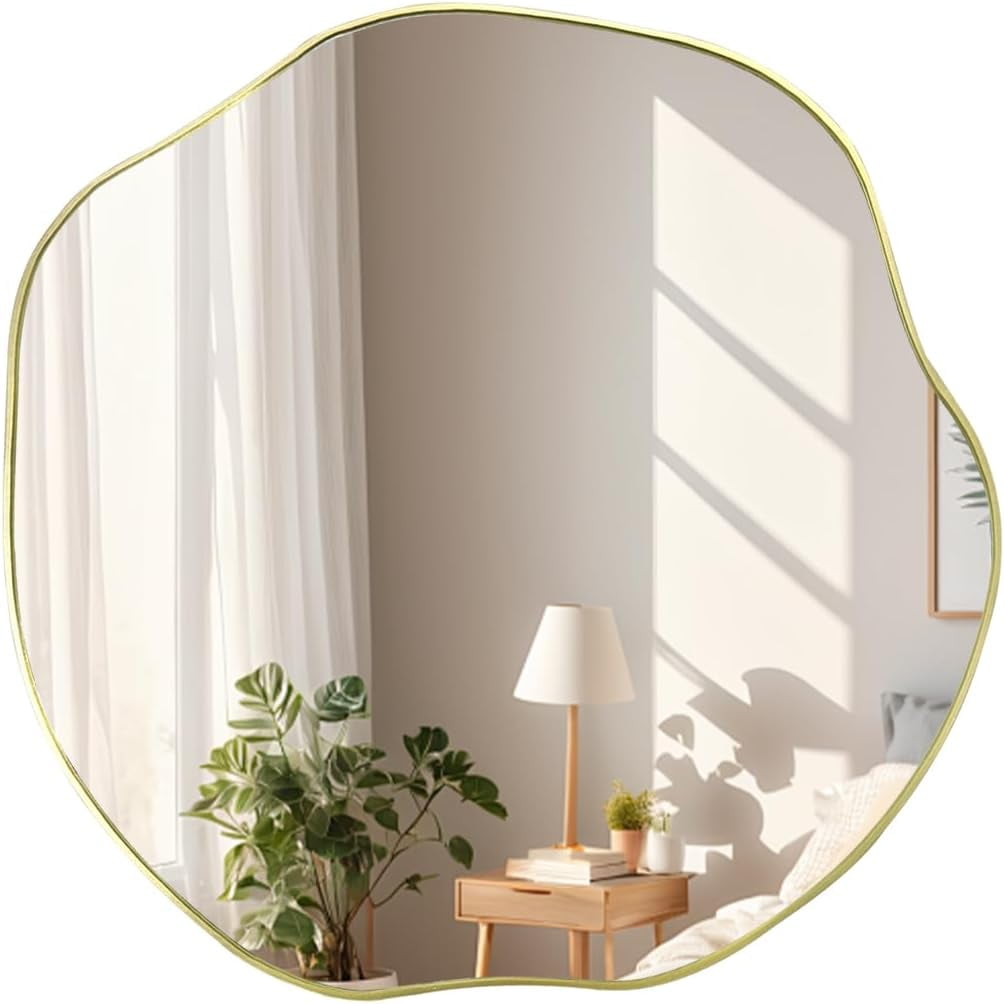 Irregular Shaped Mirror, 16" Asymmetrical Mirror, Gold Scalloped Round ...