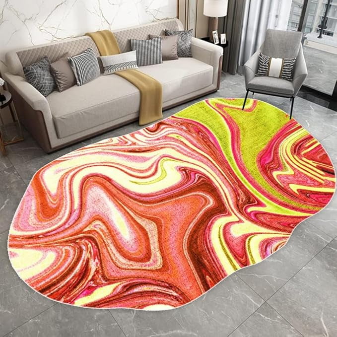 Irregular Shaped Red Gold Area Rugs Marble Texture Modern Abstract Rug ...