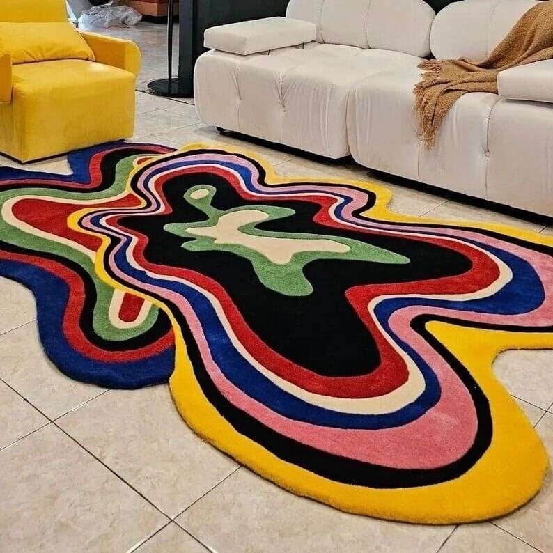 ALEF HOME Irregular Shaped Tufted Multicolor Area Rugs, 9x12 ft, Quick ...