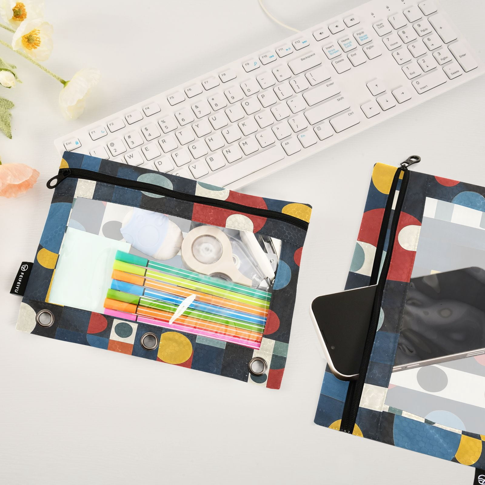 Irregular Shapes 2 Pack Pencil Pouches Zipper Pencil Case 3 Ring Pencil ...