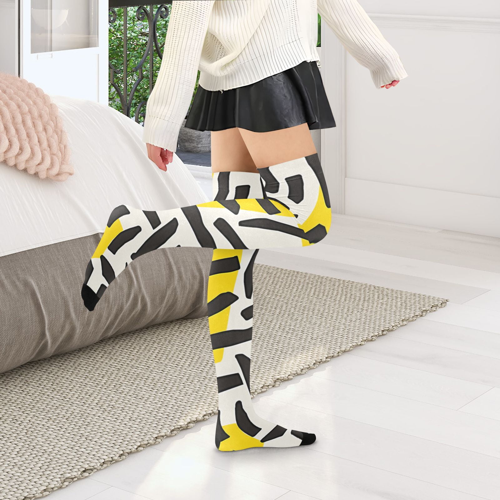 Irregular Shapes Line Womens Thigh High Stocks Over Knee High Socks ...