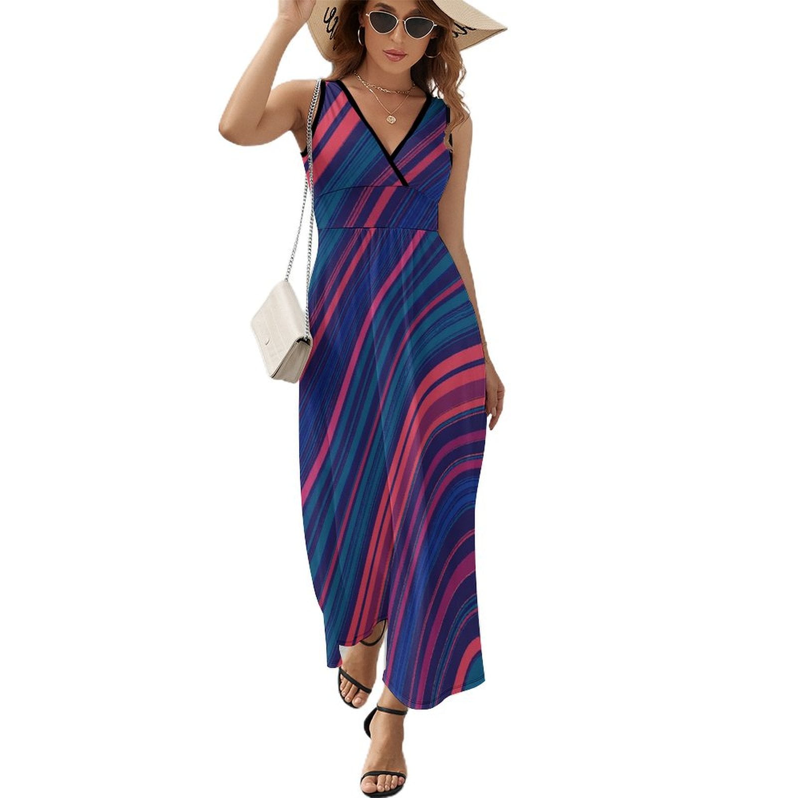 Irregular Stripe Sleeveless Dress for Women Birthday Clothing Suit ...