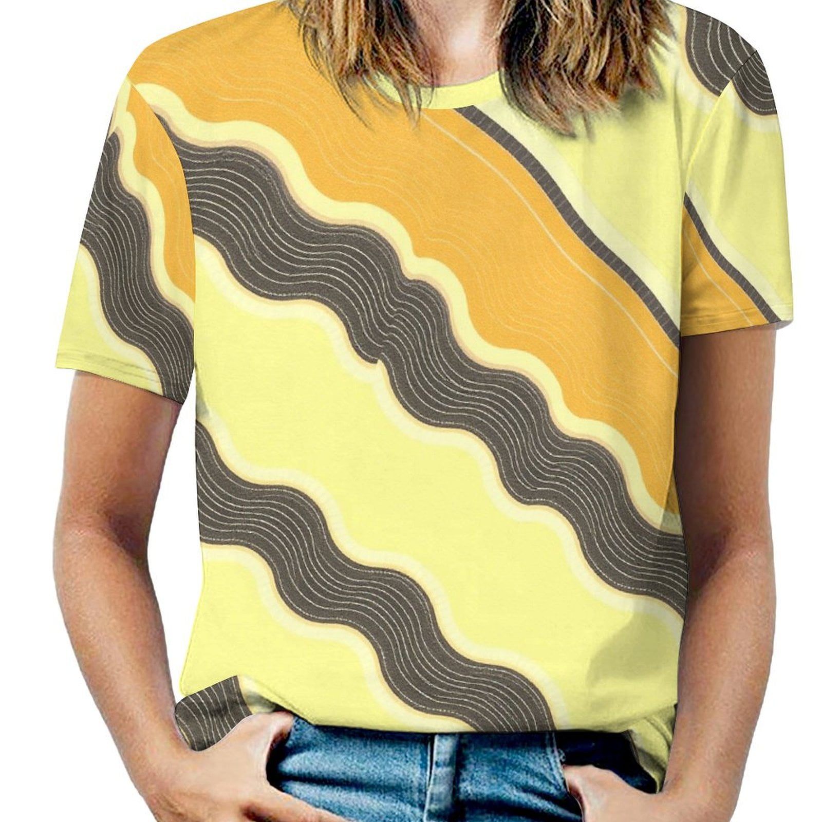 Irregular Stripe T-Shirts Casual T-Shirt Short Sleeve Women Trendy ...