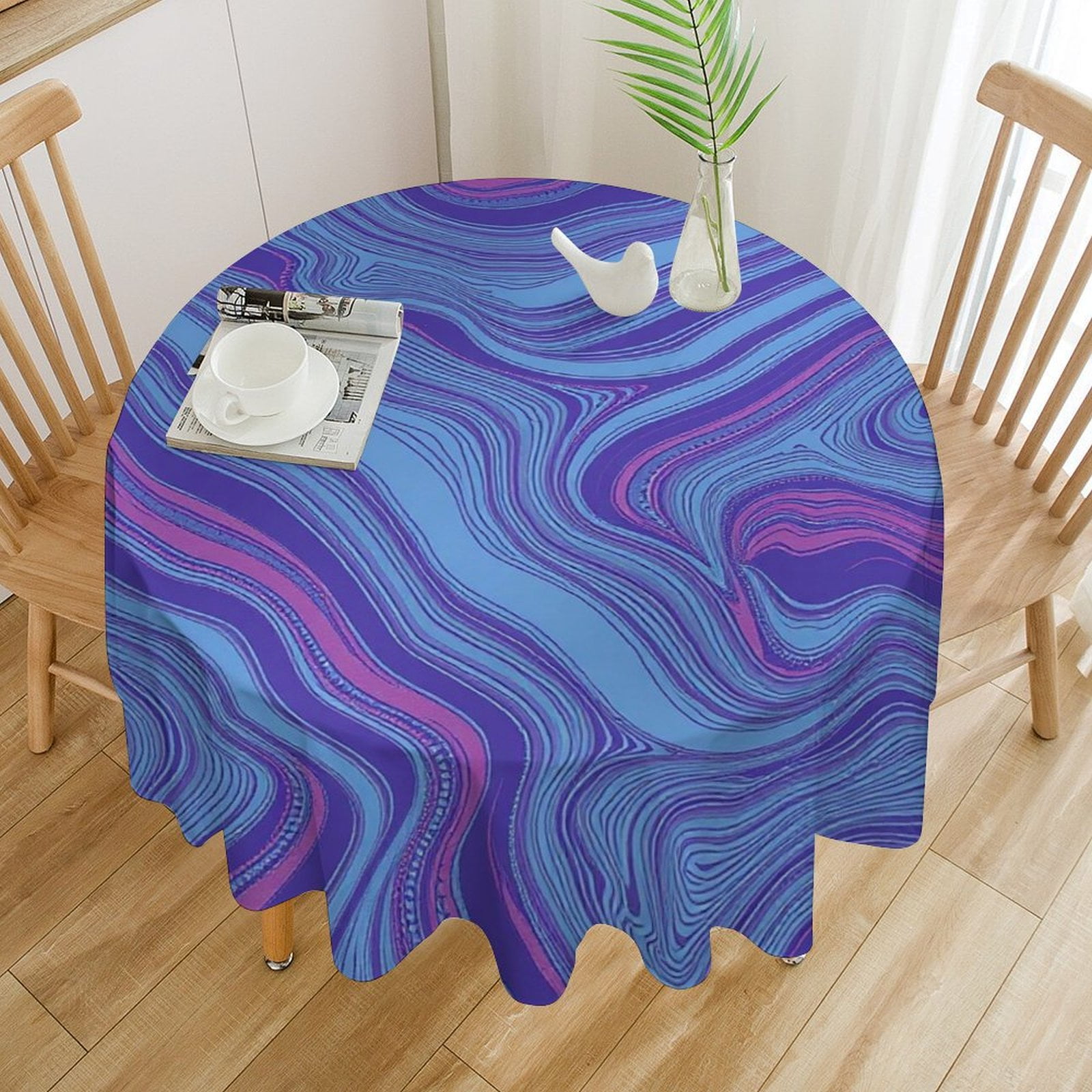 Irregular Stripe Table Cloth Round PVC Wedding Kitchen Dining Desk ...