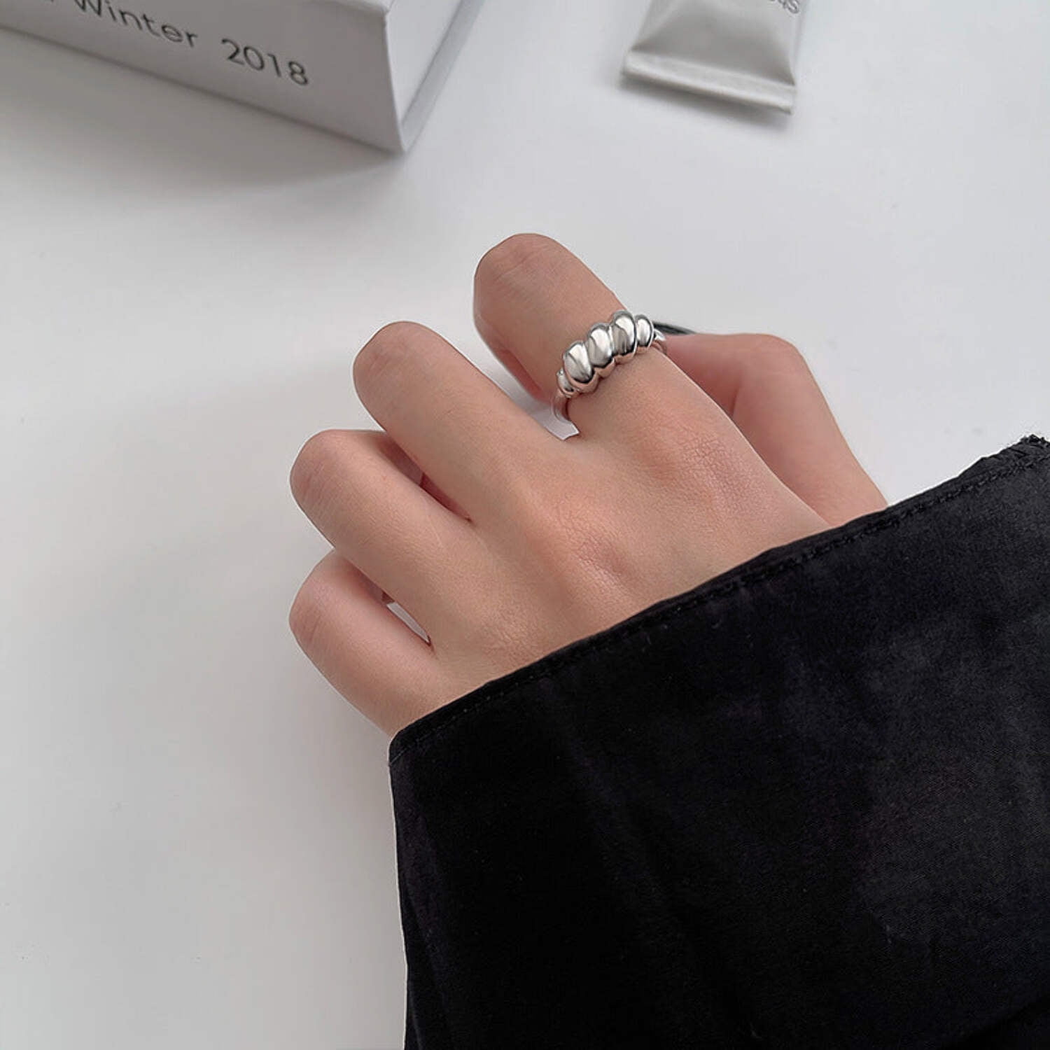 Irregular Texture Simple Cool Wind Ring Female Sterling Silver Minority ...