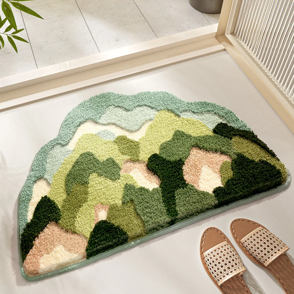 Irregular Tufted 3D Moss Forest Bedroom Rug Green Plant Flower Door ...