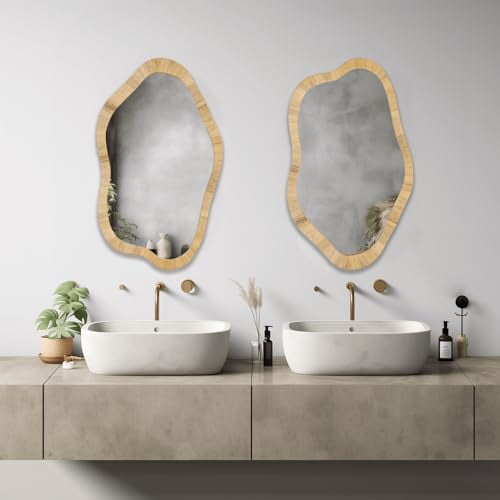 Irregular Wall Mirror, Asymmetrical Mirror, Rattan Frame Wall Wavy ...