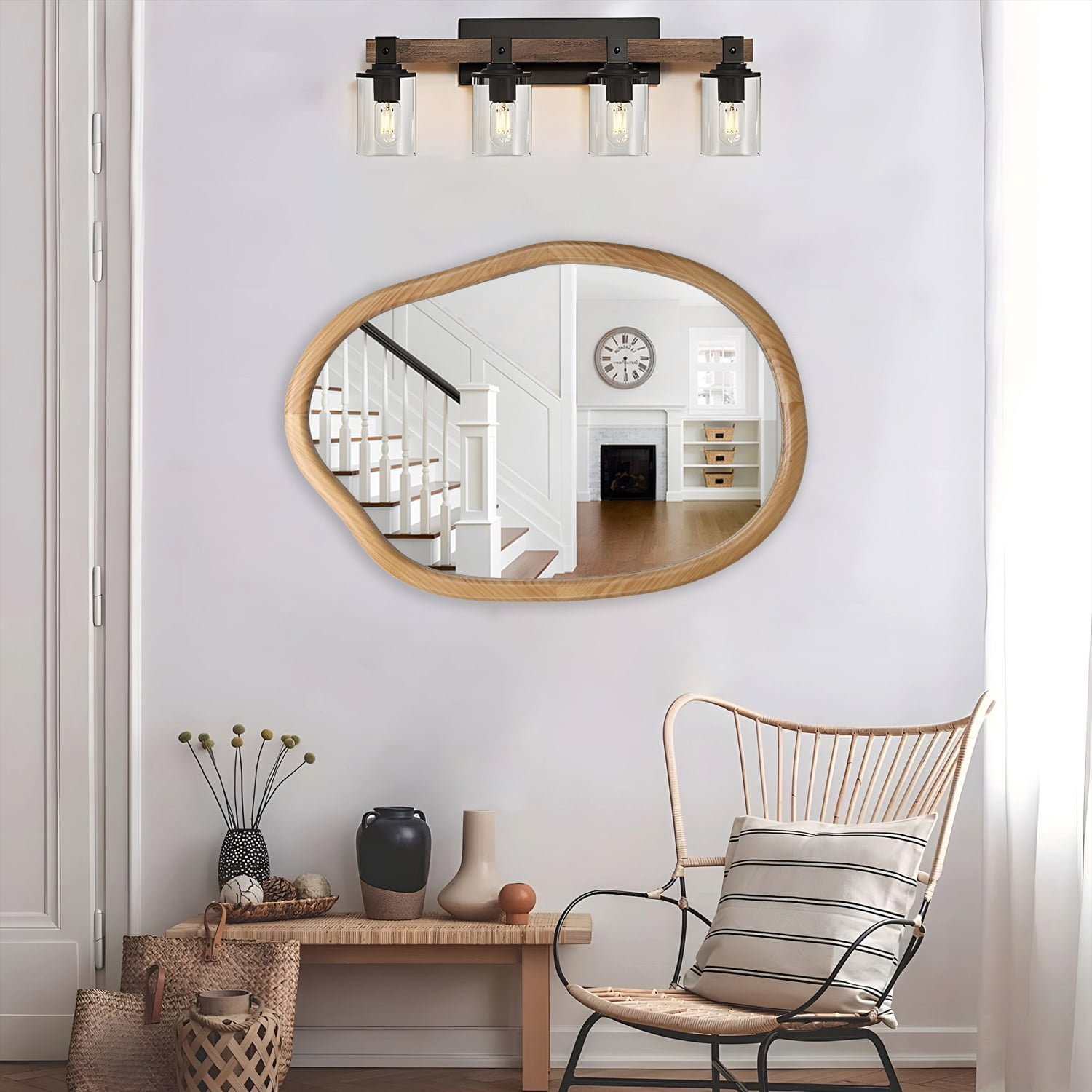 Irregular Wall Mirror with Asymmetrical Wavy Design, Wood Frame and ...