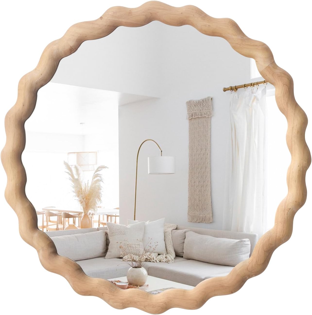 Irregular Wall Mirror,Wood Round Farmhouse Mirror Unique Vanity Mirror ...
