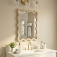 Irregular Wall Mirror with Solid Wood Frame, 22"x30" Wavy Boho Mirror ...