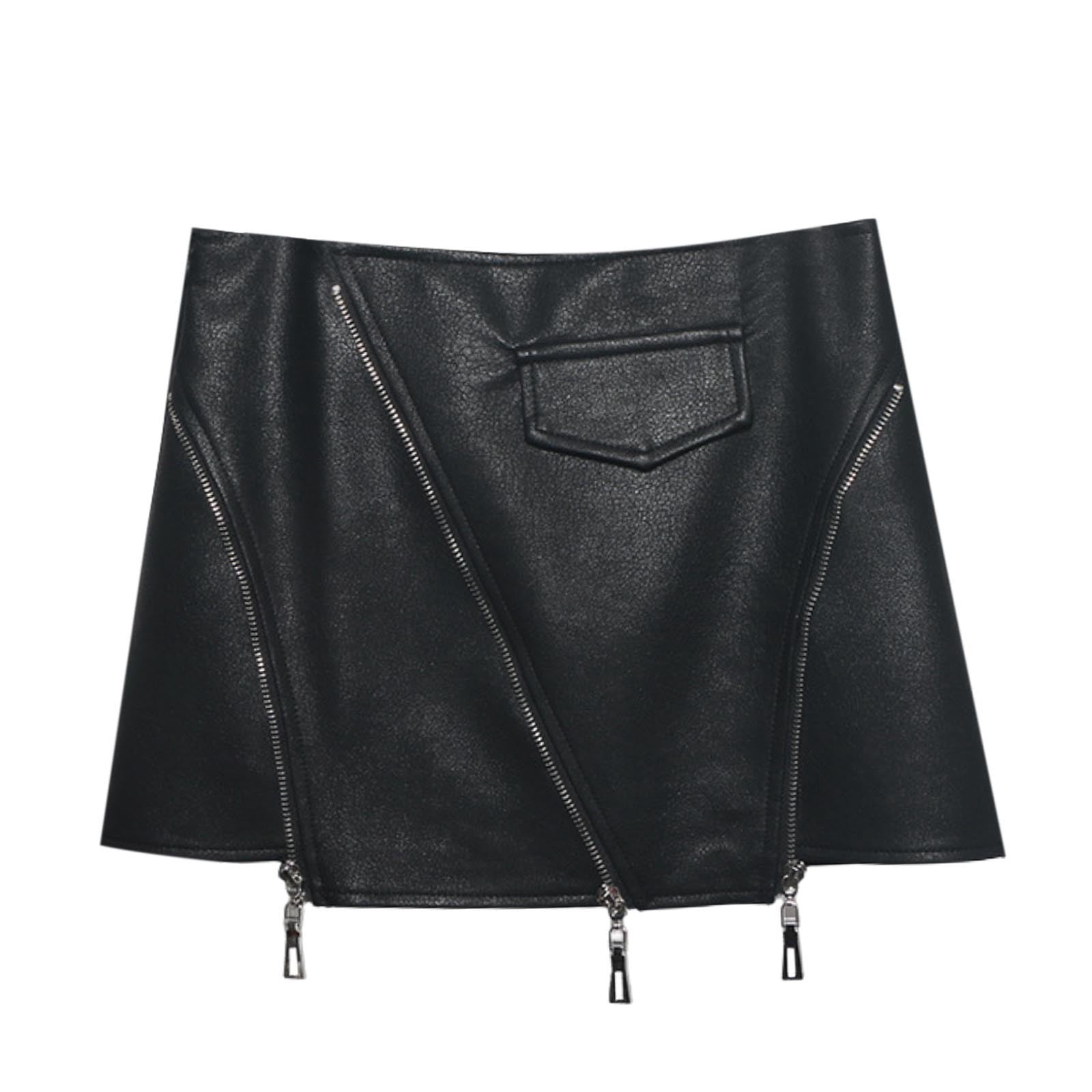 Irregular Zipper Wrap Skirt Female Autumn/winter Pu Leather Skirt To Girls Short Skirt Stretchy ...