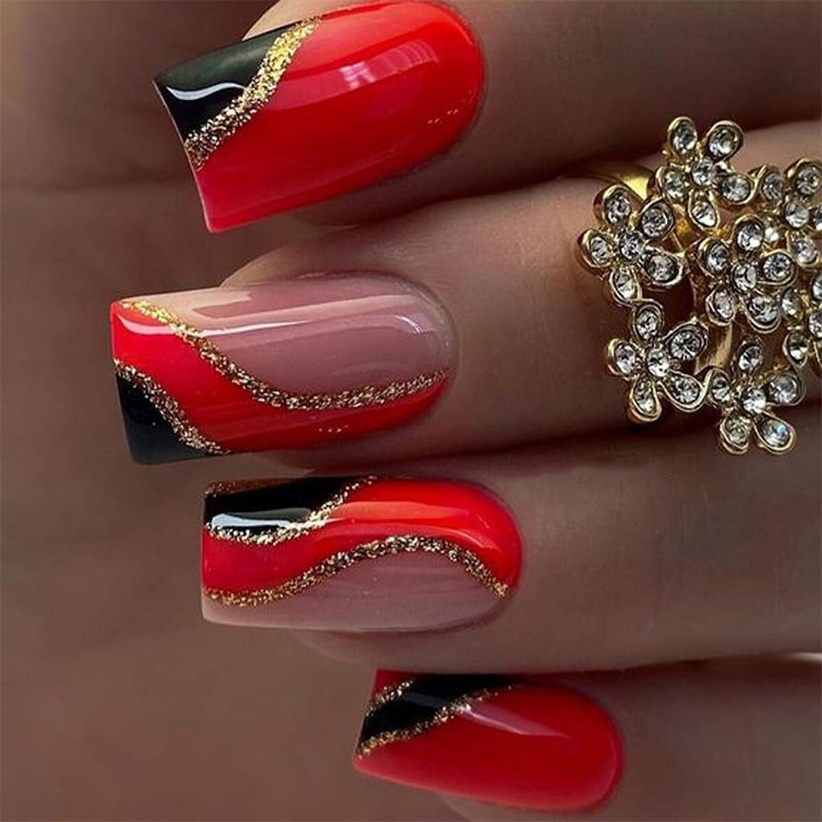 Irregular curved nail pieces finished medium style wearable nails fake ...