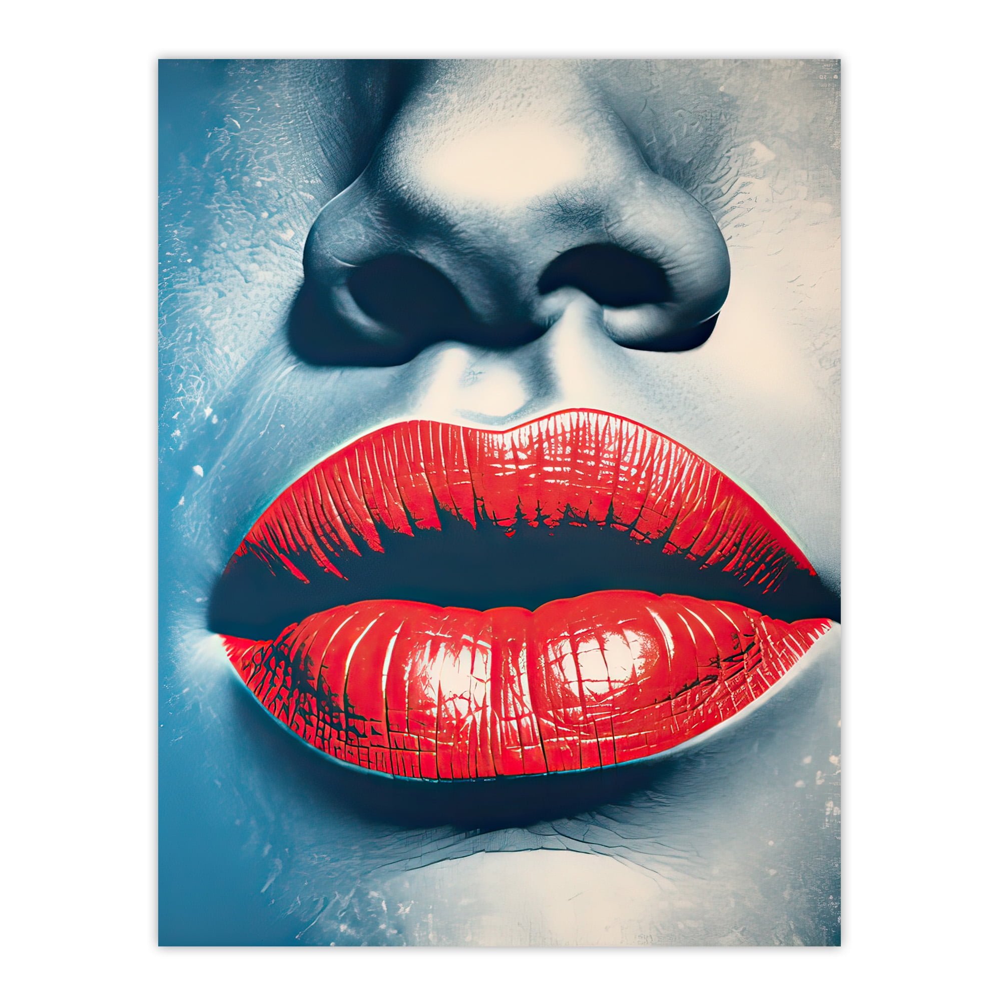 Irresistible Lips Lipstick Love Seduction in Blue and Red Unframed Wall Art Print Poster Home ...