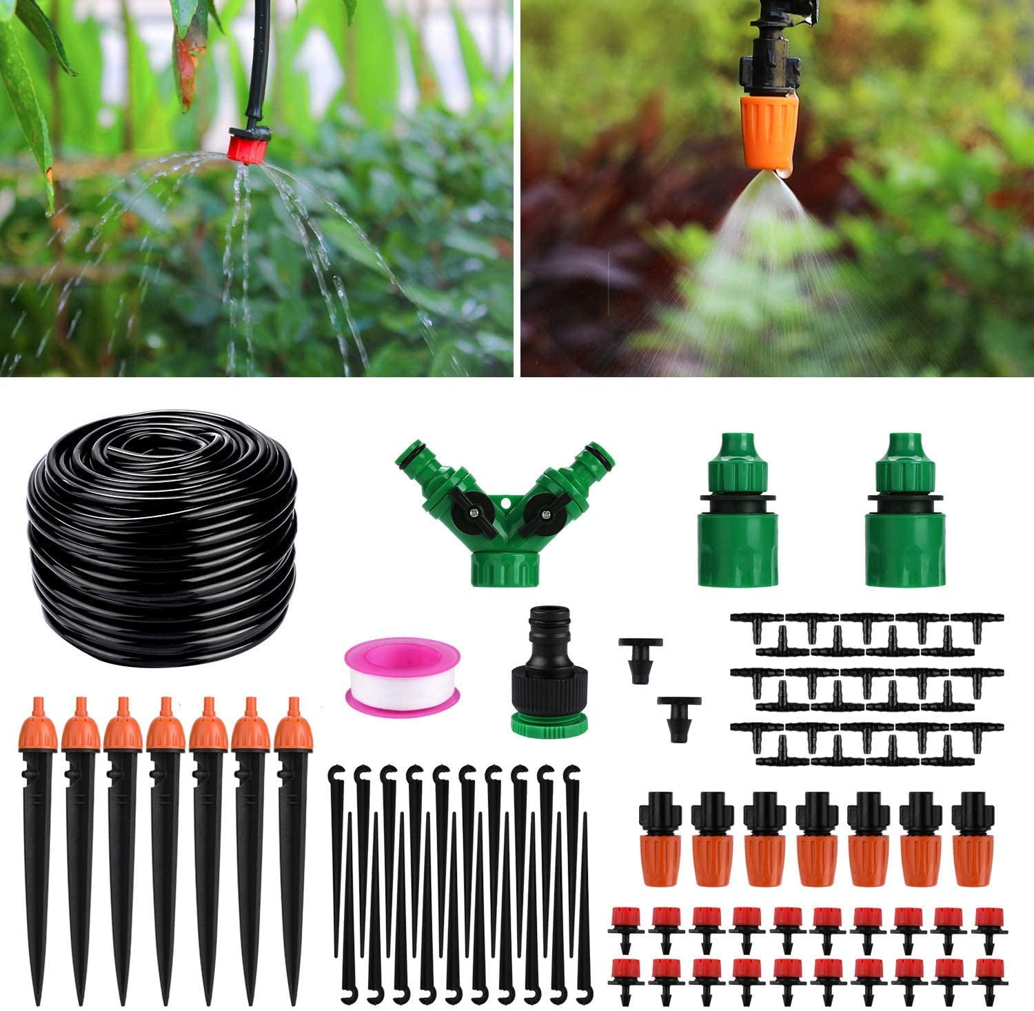 Irrigation Drip Kit, 100ft/40M Adjustable Automatic Micro Garden ...