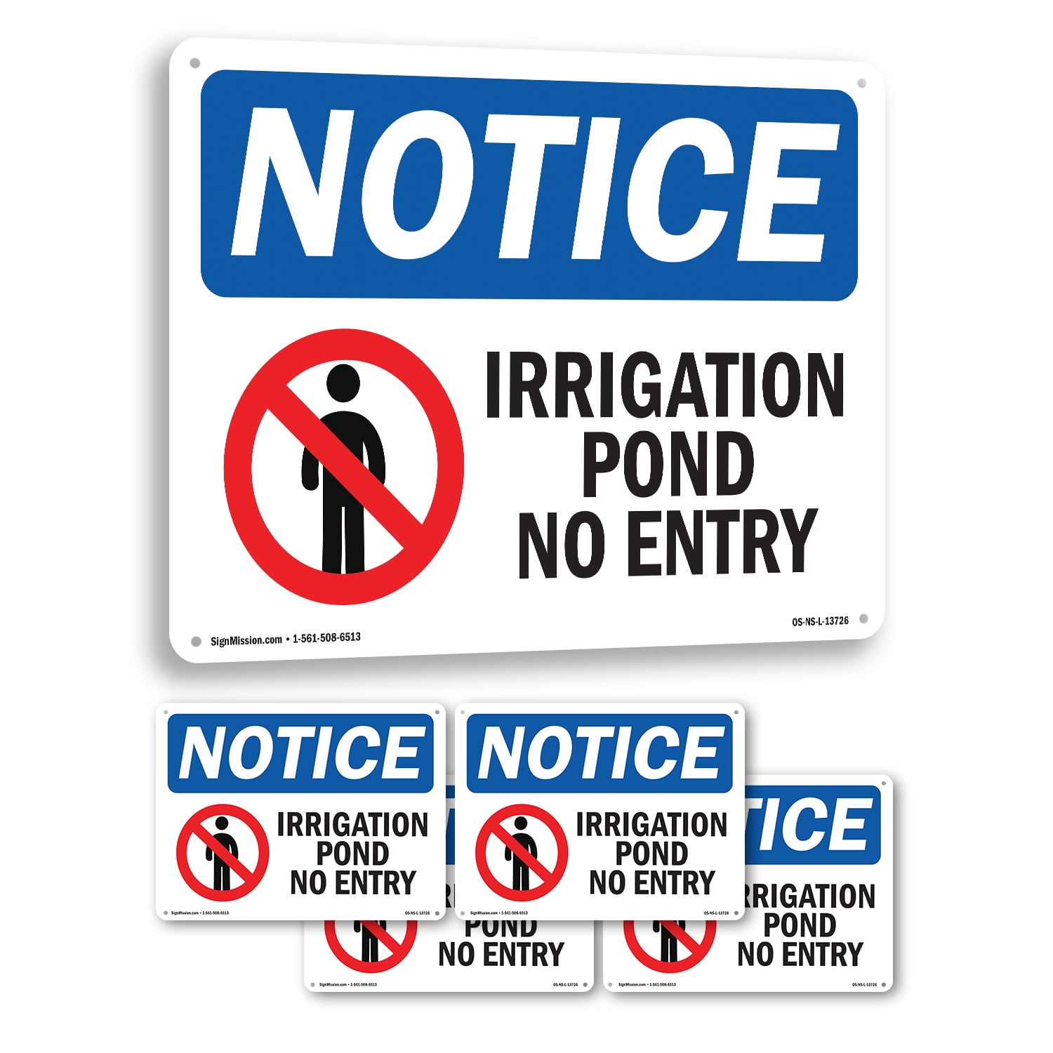 Irrigation Pond No Entry OSHA Notice Rigid Plastic Sign 10 Inch x 7 ...