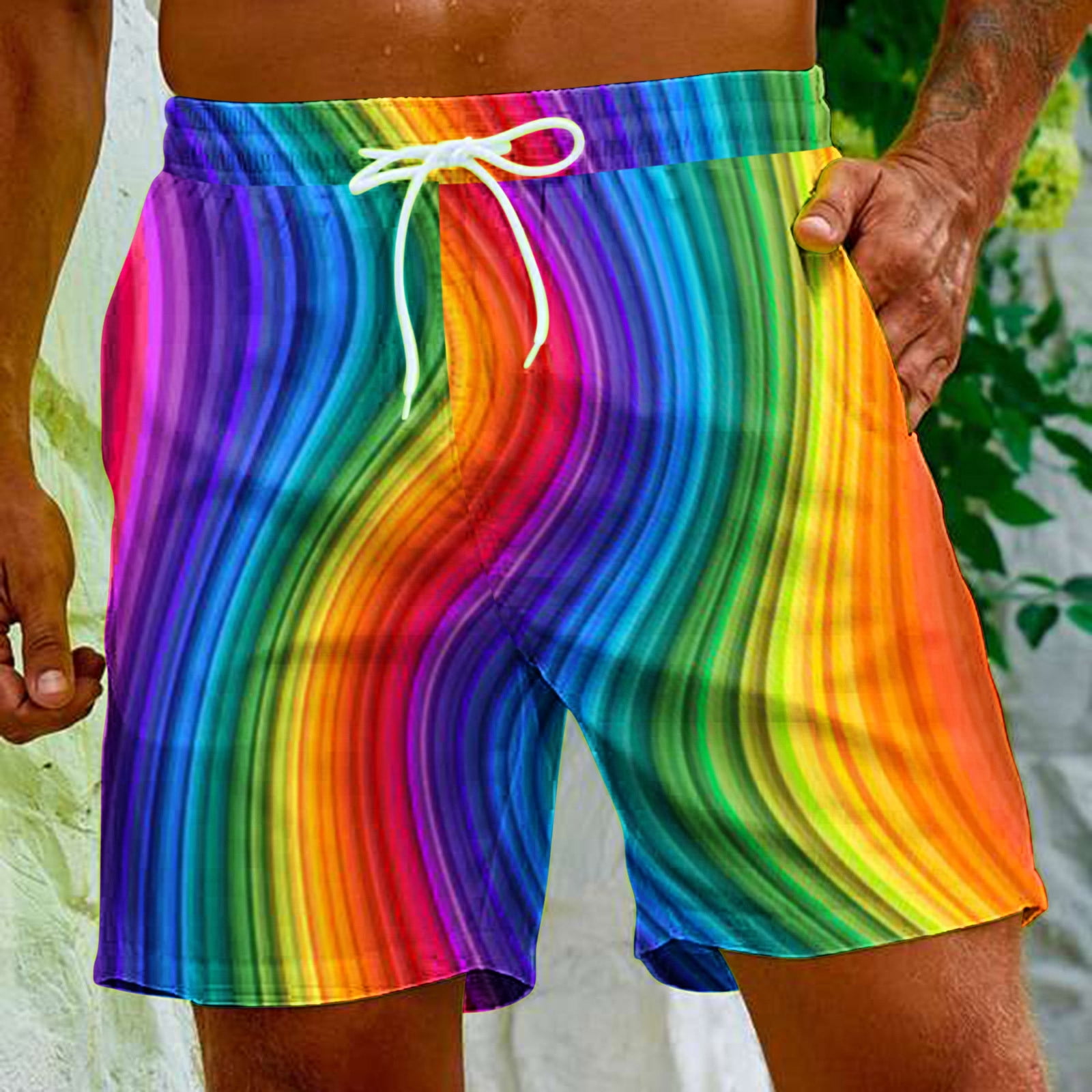Irrsuirnr Mens Shorts 2024 Summer Drawstring Hawaiian Beach Shorts