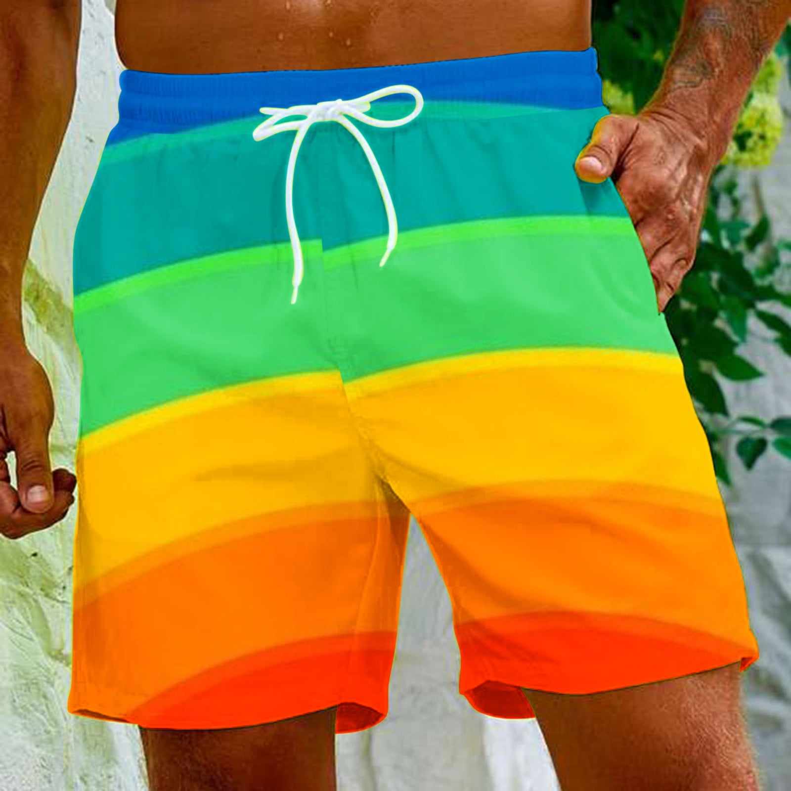 Busydd Mens Shorts 2024 Summer Drawstring Hawaiian Beach Shorts Quick