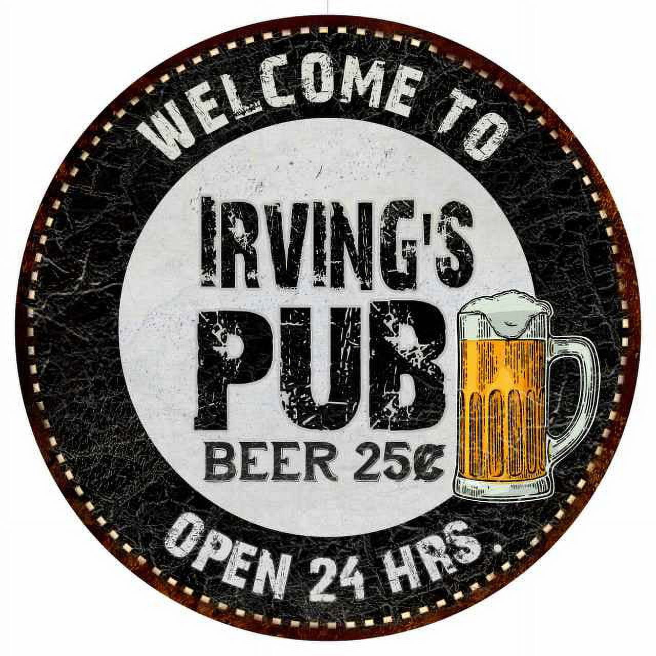Irving's Pub 14" Round Metal Sign Beer Bar Black Wall Decor Gift ...