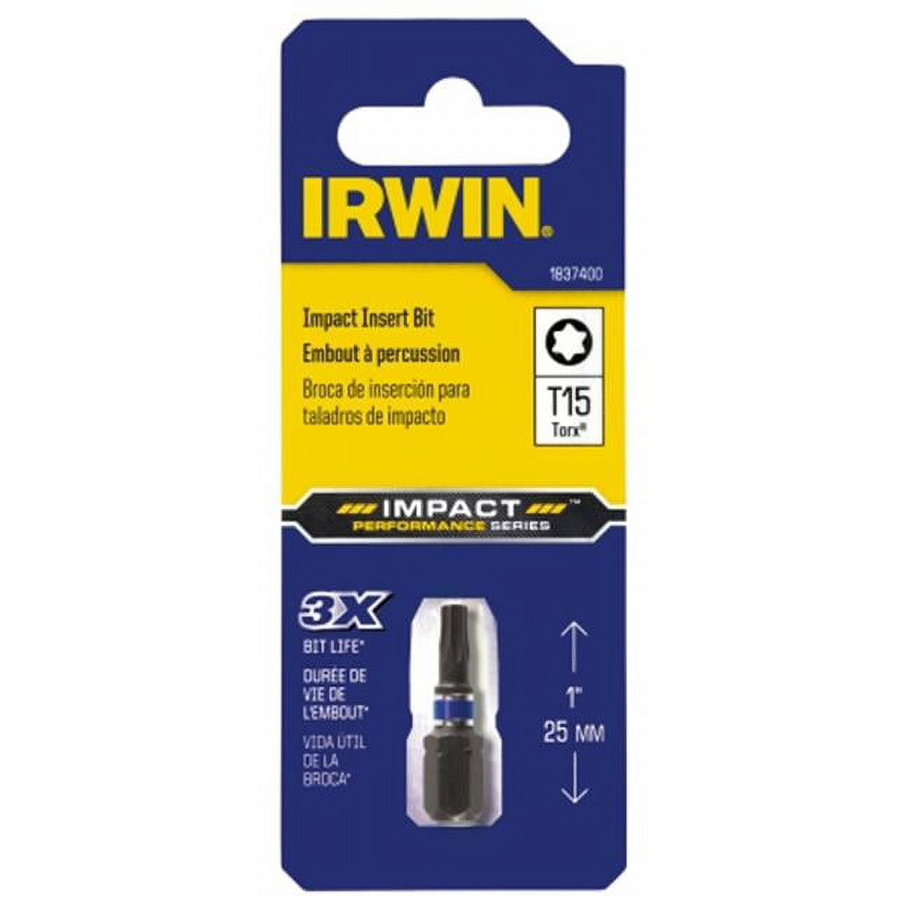 Irwin 1837400 Impact Duty Power Bit, T15, Torx, 1 in OAL, High Grade S2 ...