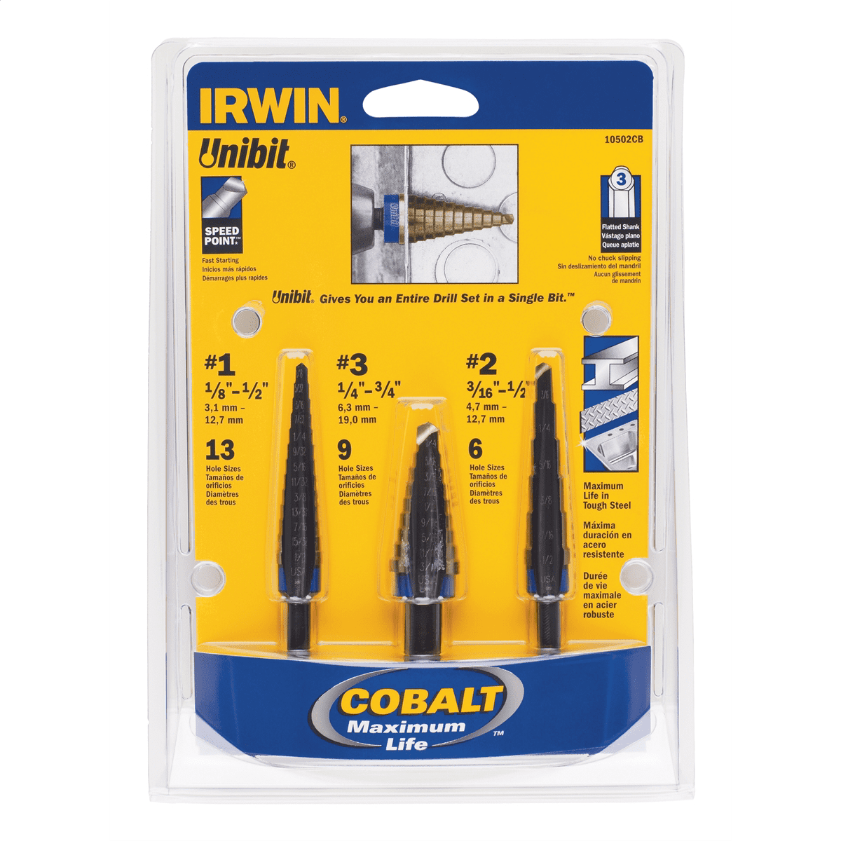 Irwin/Hanson 10502CB 3pc Cobalt Unibit Step Drill Set - Walmart.com