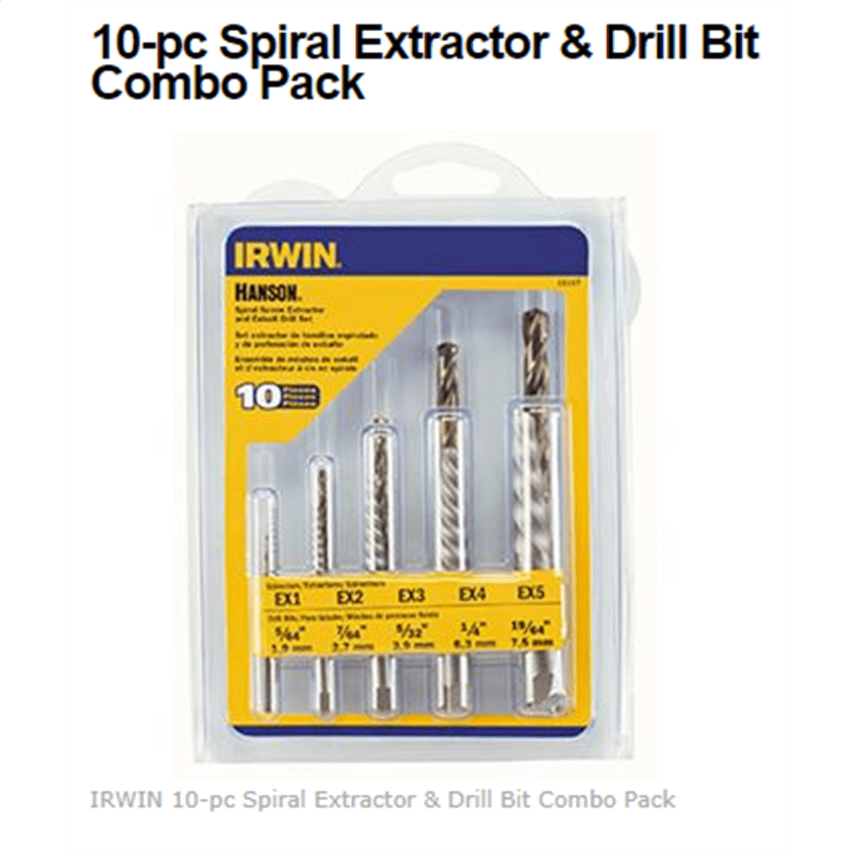 Irwin/Hanson 11117 10pc Spiral Extractor & Drill Bit Combo Pack, Carded ...