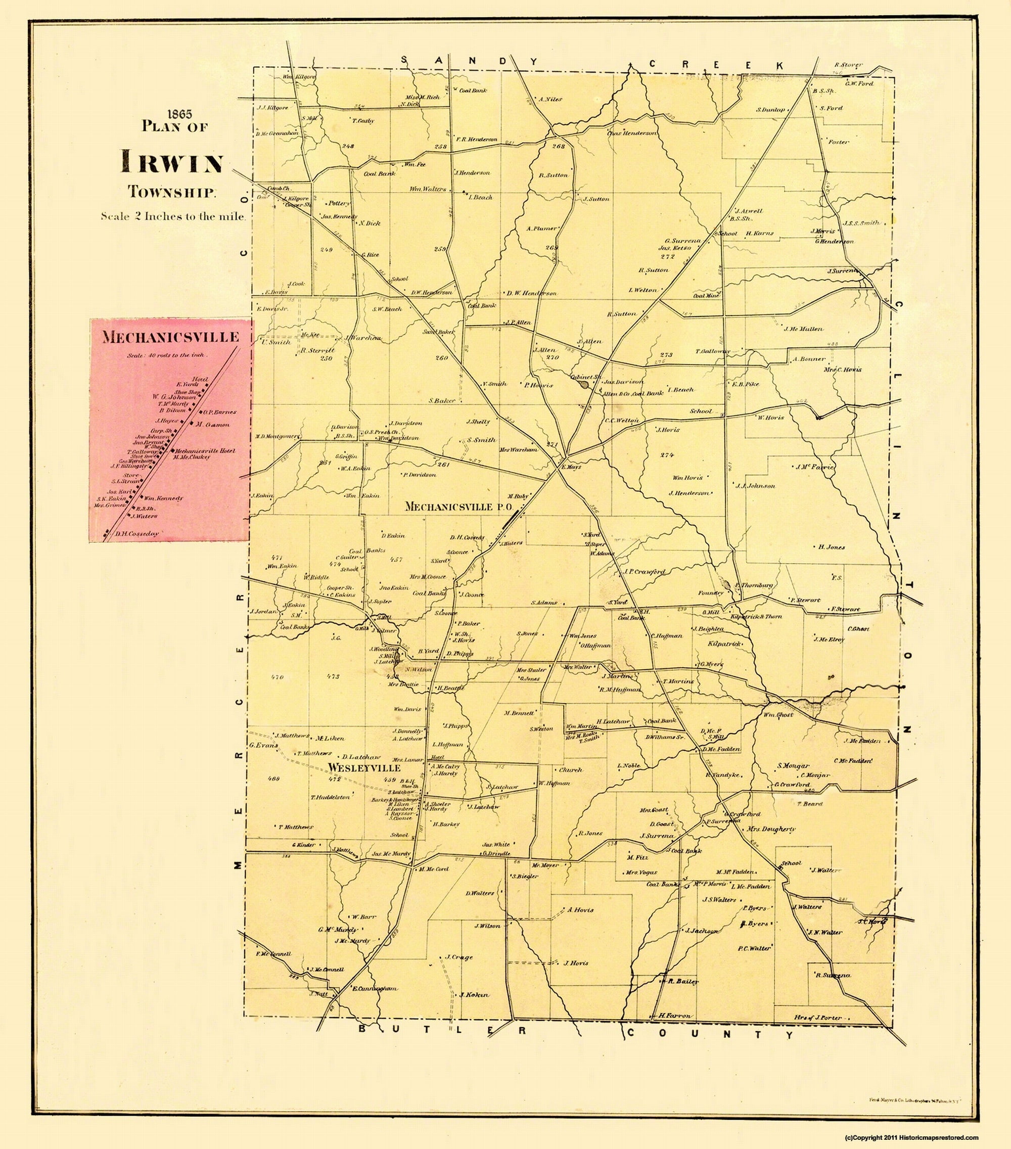 Historic City Map - Irwin Pennsylvania - Mayer 1865 - 23 x 26.13 ...