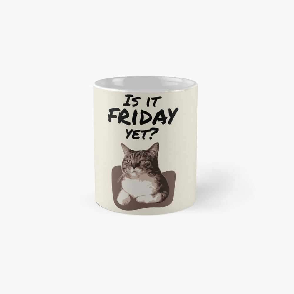 Is it friday yet? funny text design with bored cat for office people ...