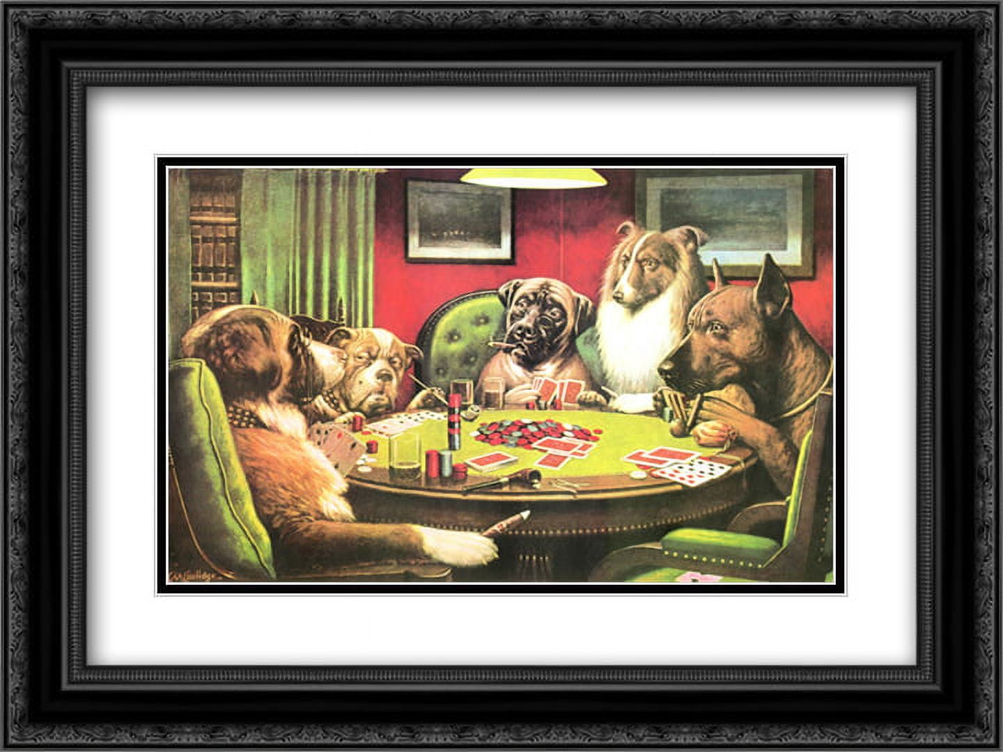 Is the St. Bernard Bluffing? / Dogs Playing Poker 2x Matted 22x16 Black ...