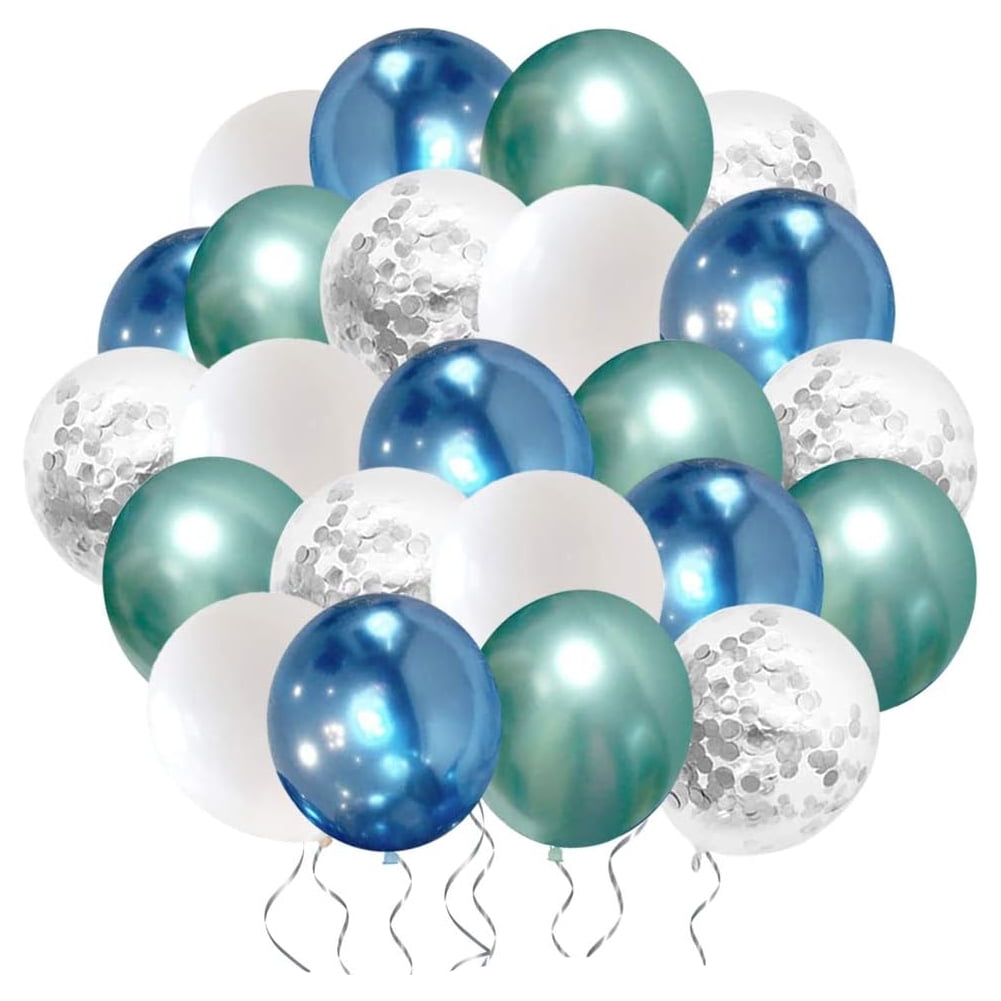 IsEasy Balloons Natural Latex Blue Green Metallic Chrome, 60 Pieces ...