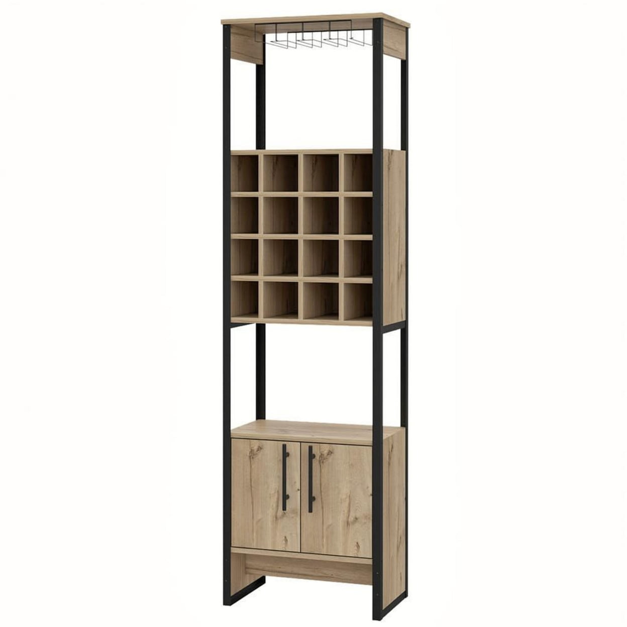 Isa 71 Inch Standing Bar Cabinet, 16 Cubbies, Natural Brown Wood Finish ...