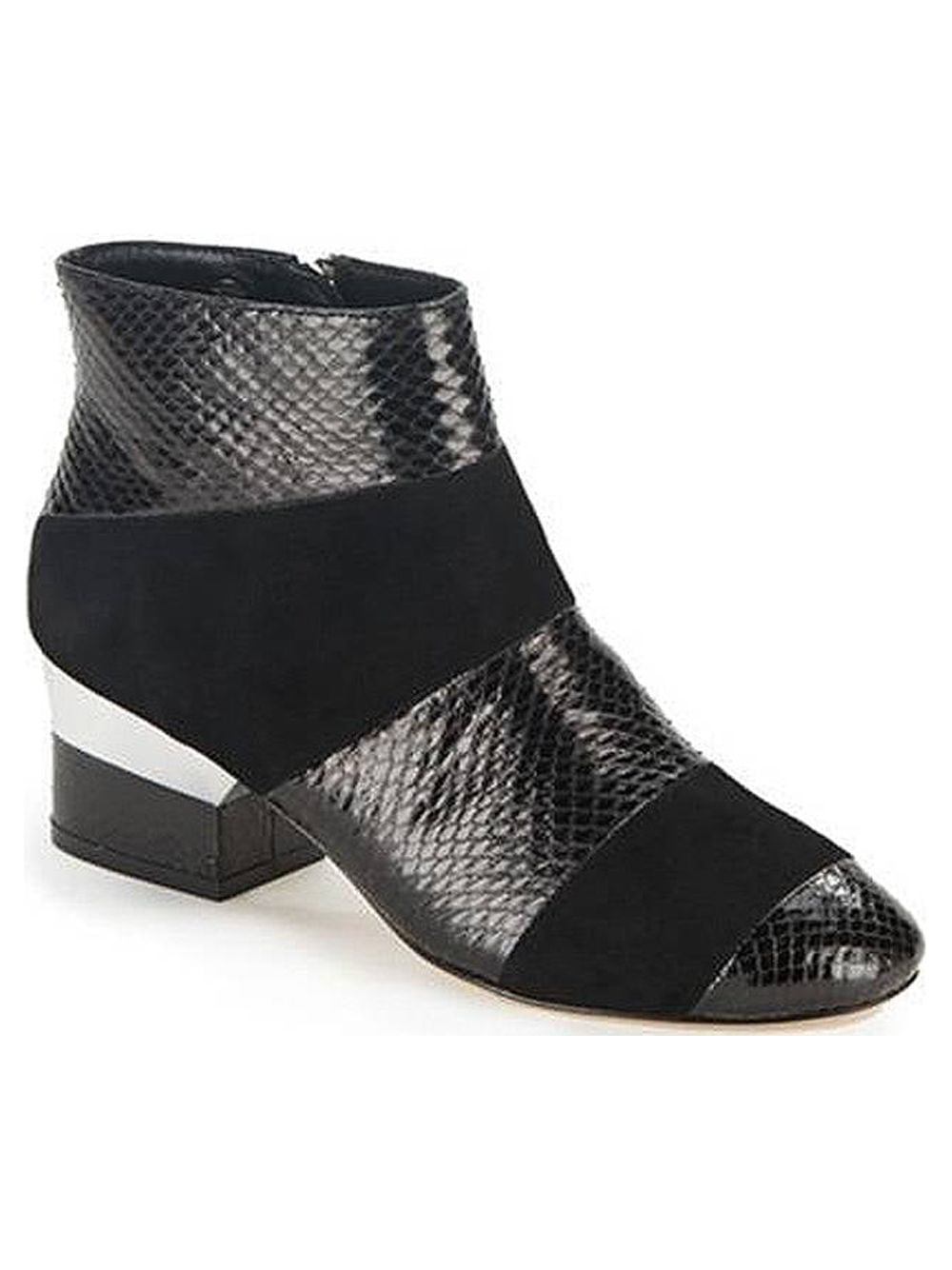 Isa Tapia Women 2" Low Block Heel Ankle Calf Leather Black Zip Boots ...