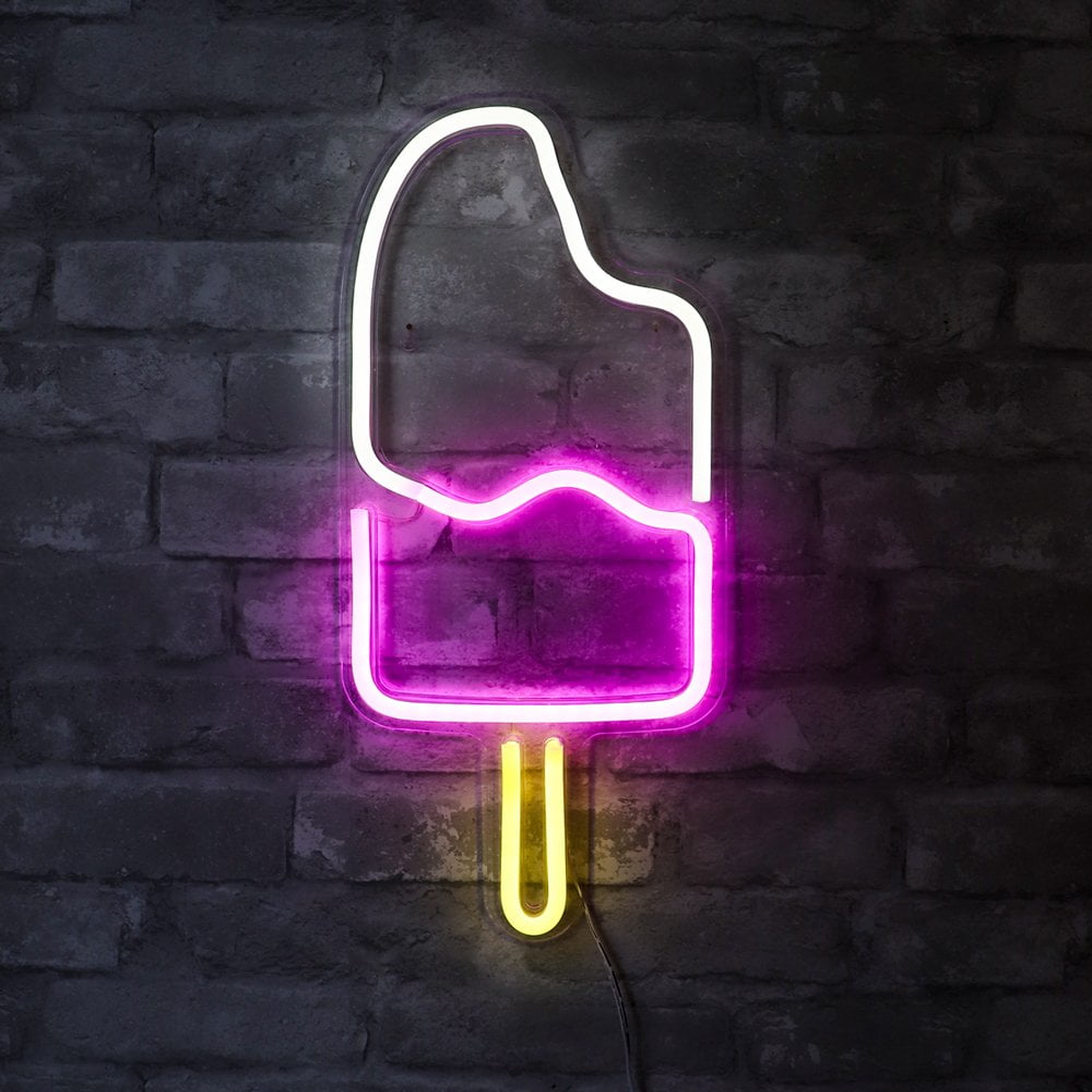 Isaac Jacobs 18” x 8” inch LED Neon ‘White & Pink IceCream Popsicle ...