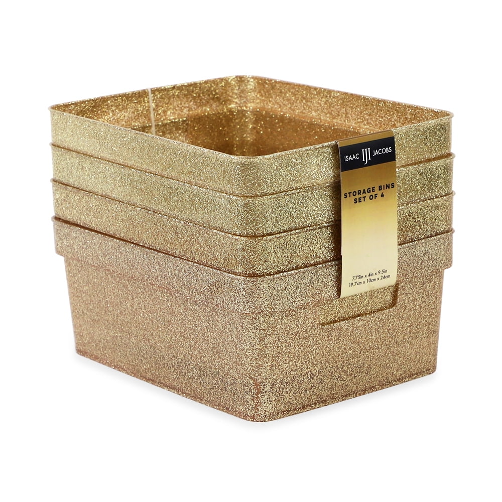 Isaac Jacobs 4-Pack Small Gold Glitter Multipurpose Stackable Storage ...