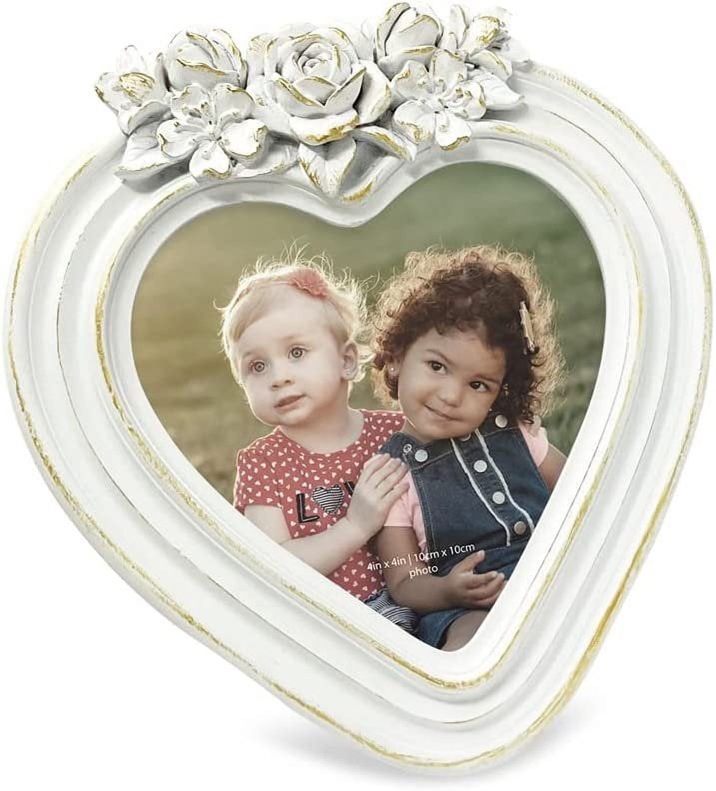 Isaac Jacobs 4x4 Heart-Shaped Resin Picture Frame with Rose Design ...