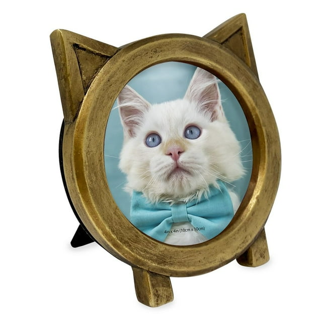 Isaac Jacobs 4x4 Resin Circular Cat Picture Frame with Ears, Display on ...