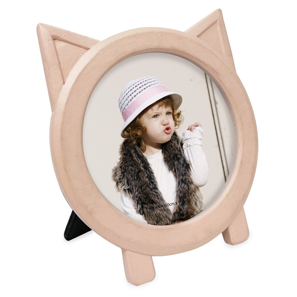 Isaac Jacobs 4x4 Resin Circular Cat Picture Frame with Ears, Display on ...
