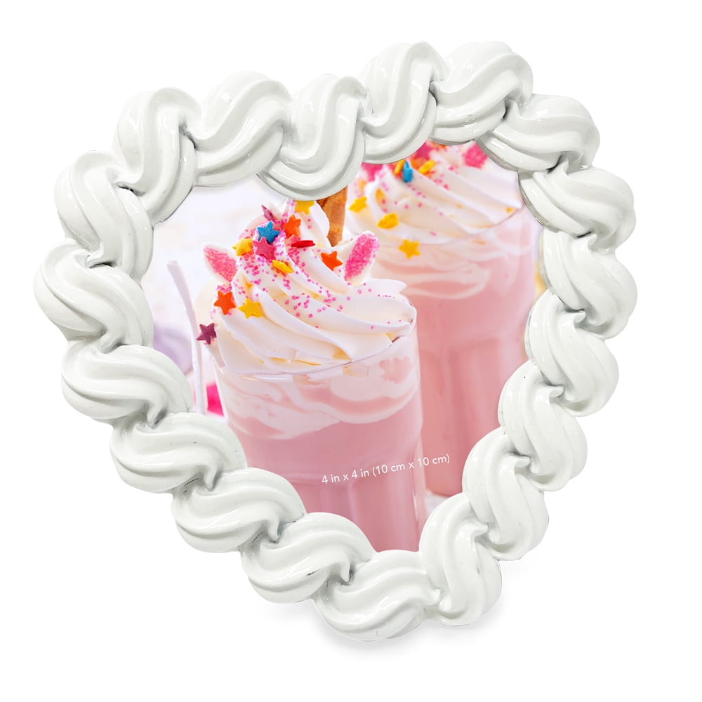 Isaac Jacobs 4x4 White Glossy Frosting Heart-shaped Picture Frame with ...