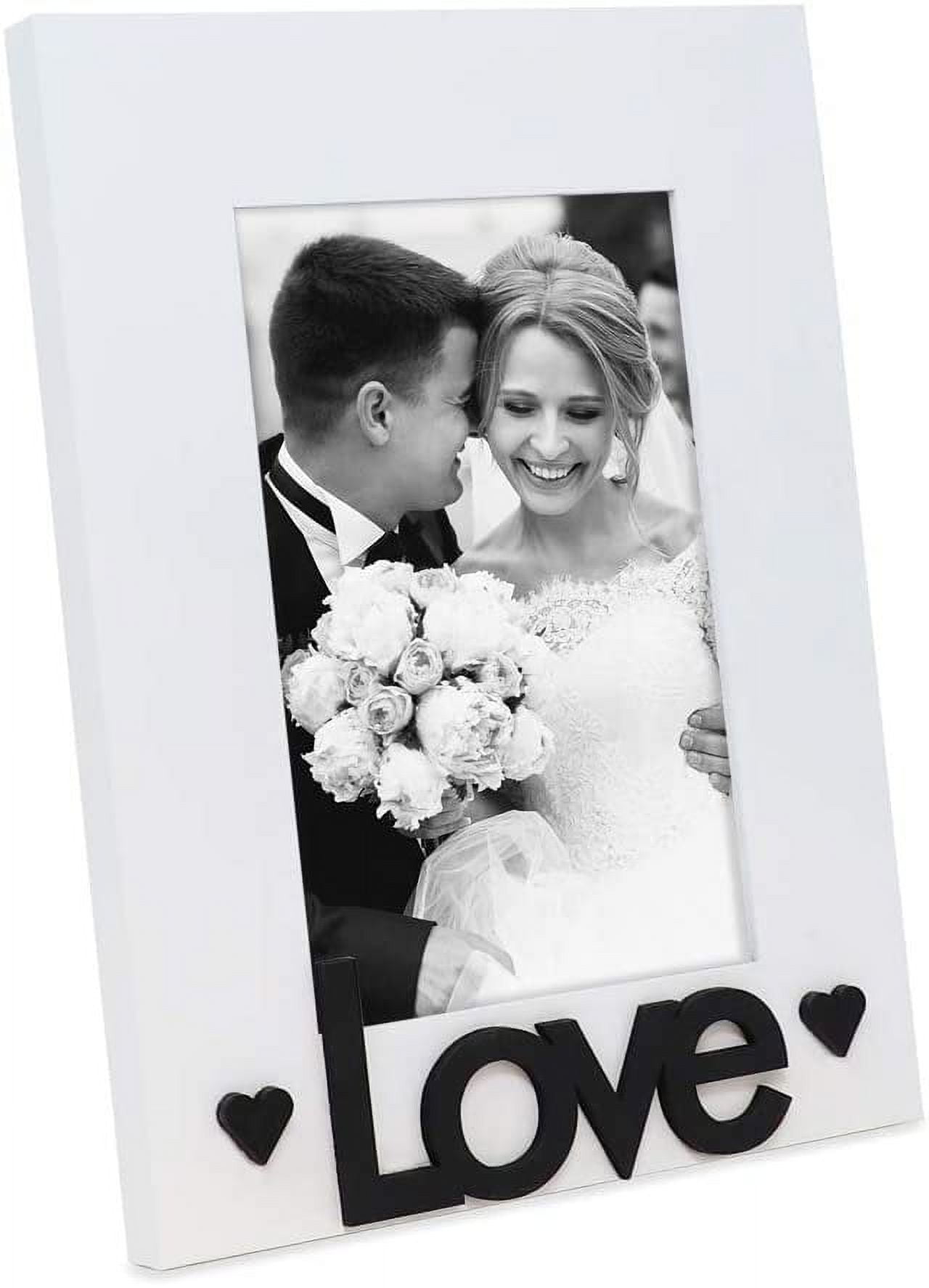 Isaac Jacobs 4x6 White Wooden 'LOVE' Photo Frame with Heart Design, for ...