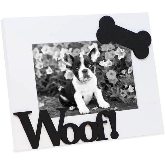 Isaac Jacobs 4x6 White Wood Dog “Woof!” Tabletop Picture Frame with Pet ...
