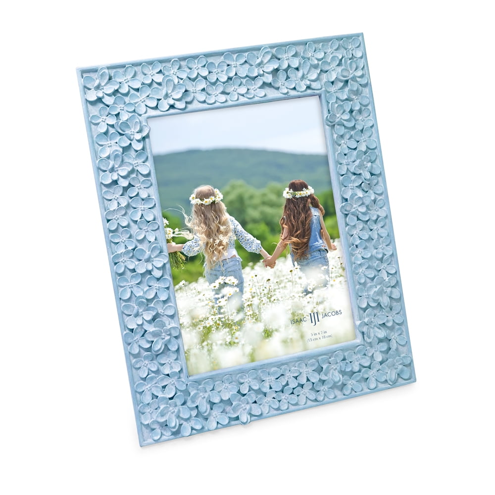 Isaac Jacobs 5x7 Blue Flower Textured Hand-Crafted Resin Picture Frame ...
