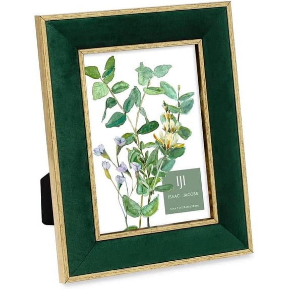 Isaac Jacobs 5x7 Green Velvet Picture Frame with Metallic Gold Double ...