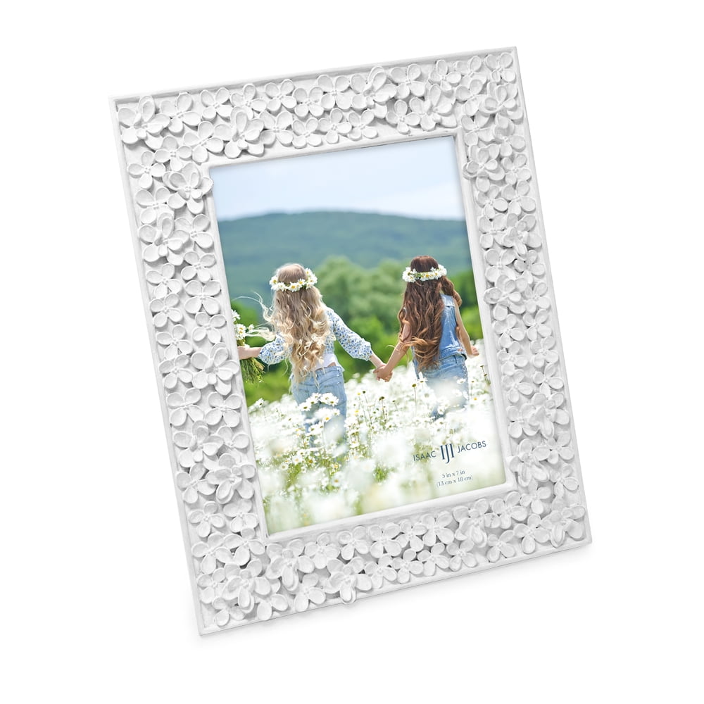 Isaac Jacobs 5x7 White Flower Textured Hand-Crafted Resin Picture Frame ...