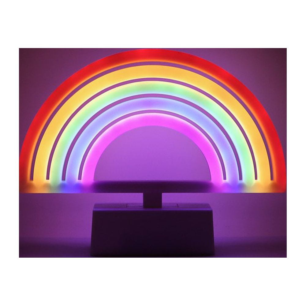 Isaac Jacobs 6.5 x 8.65 LED Neon Rainbow Tabletop Lamp, White Base ...