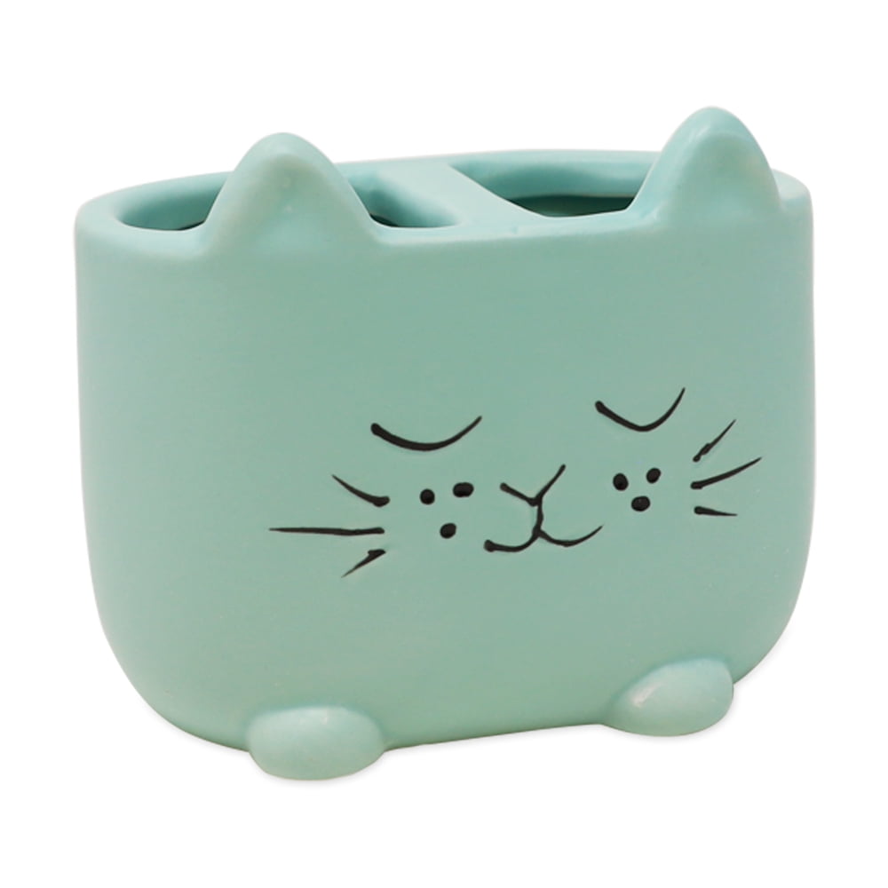 Isaac Jacobs Blue Ceramic Cat Organizer, Multi-Purpose 2-Section Holder ...