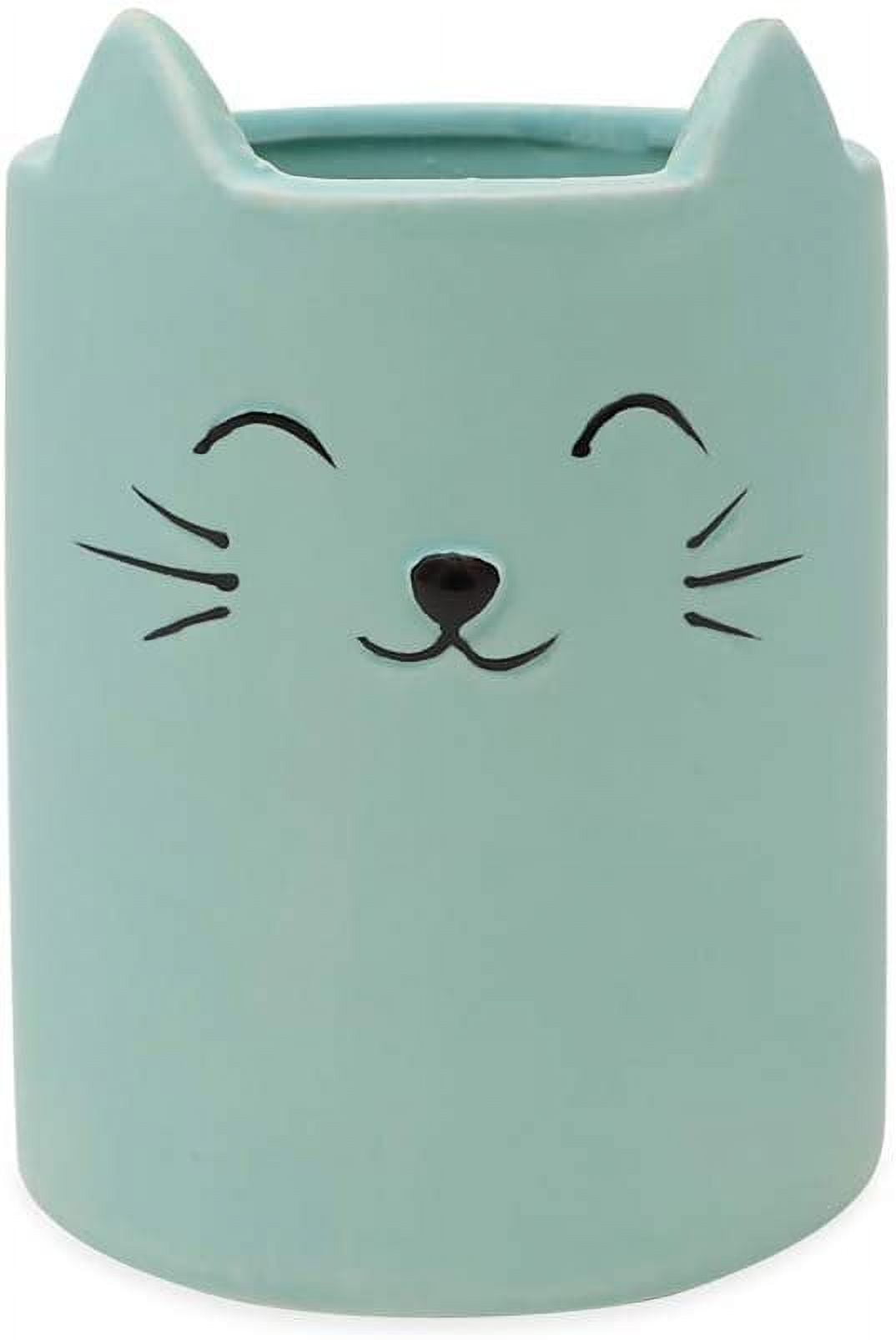 Isaac Jacobs Blue Ceramic Cat Organizer, Multi-Purpose Cup Holder ...