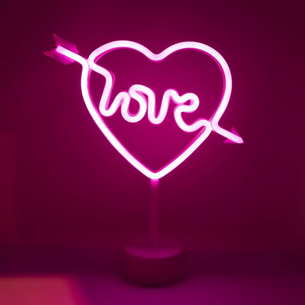Isaac Jacobs LED Neon Hot Pink Cupid’s Heart Table Light - Walmart.com