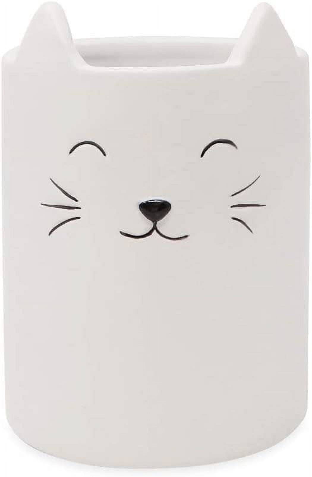 Isaac Jacobs, Ceramic Cat Organizer, Multi-Purpose Cup Holder, White ...