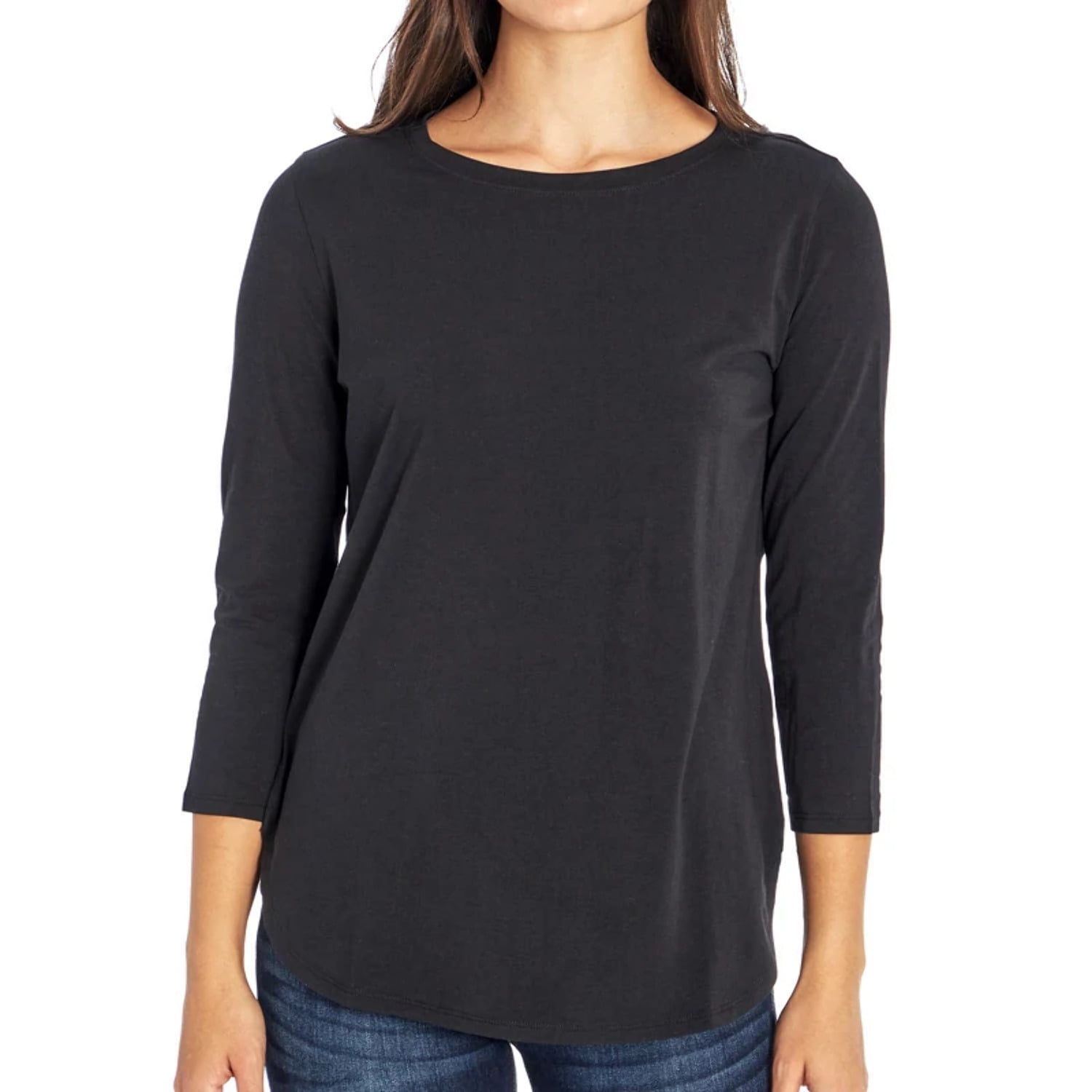 Isaac Mizrahi Women's 3/4 Sleeve Soft Cotton Blend Round Hem Tee (Black ...