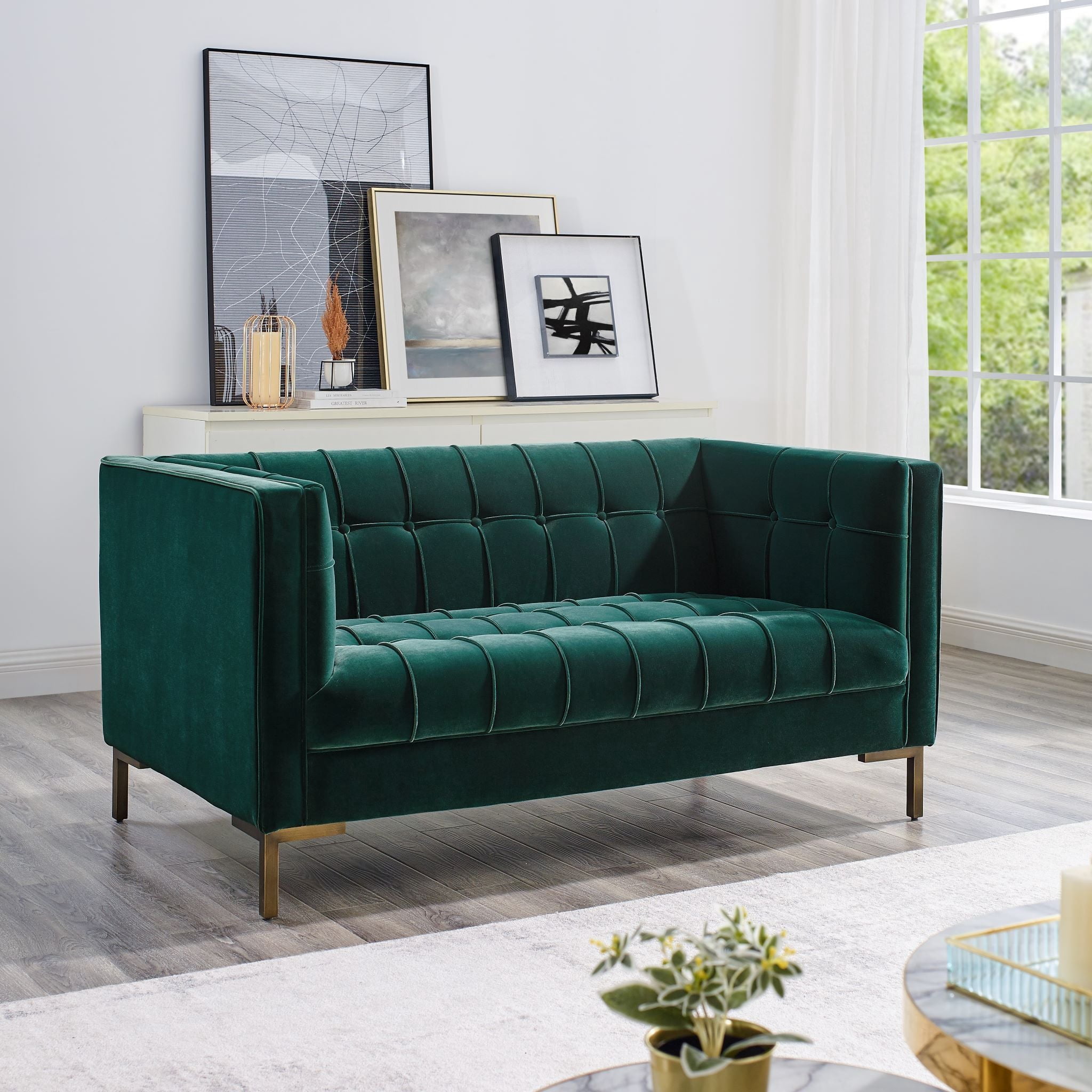 Isaac Stitch Velvet Loveseat - Green - Walmart.com