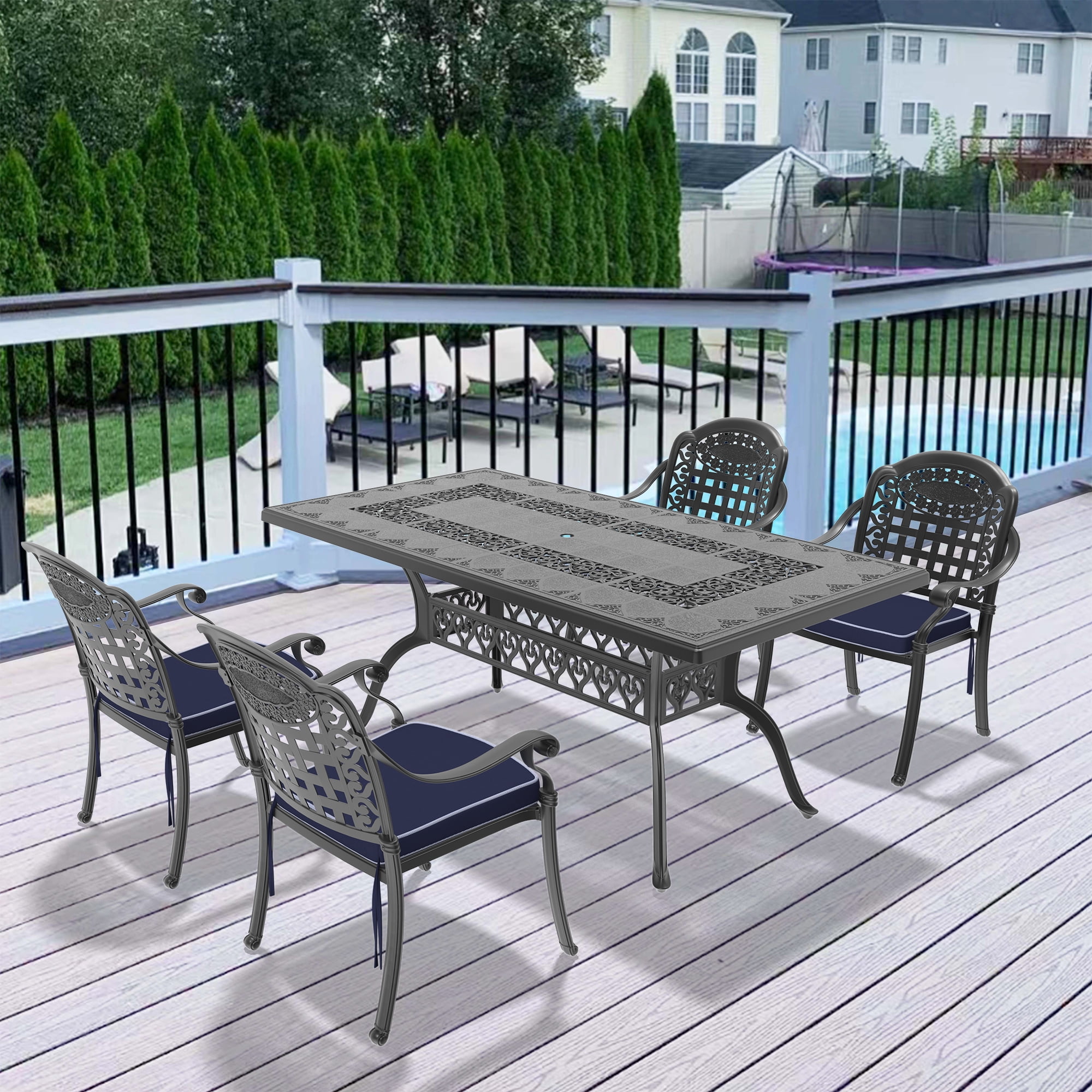 Hzzkey 5-Piece Rectangle Cast Aluminum Patio Set , Random Color ...